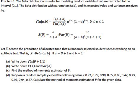 The Beta Distribution Is Useful For Modeling Random Chegg