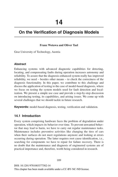 PDF On The Verification Of Diagnosis Models