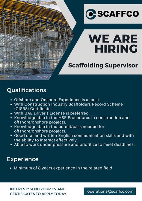 Hiring Scaffolding Scaffoldingsupervisor Uaehiring Onshore