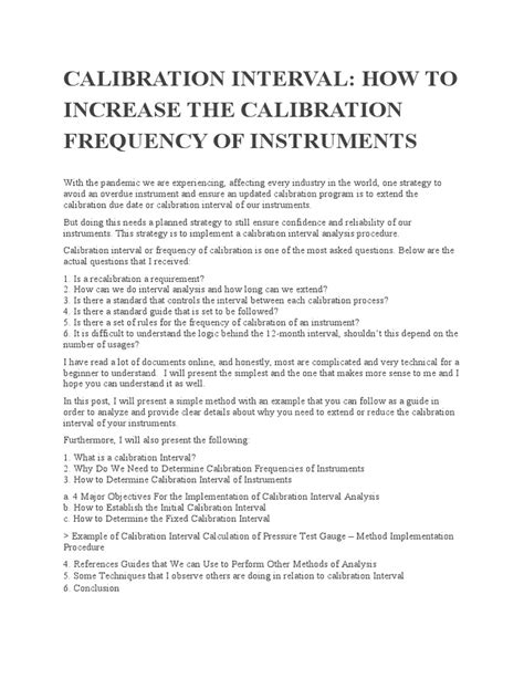 Calibration Interval How To Increase The Calibration Frequency Of Instruments Pdf