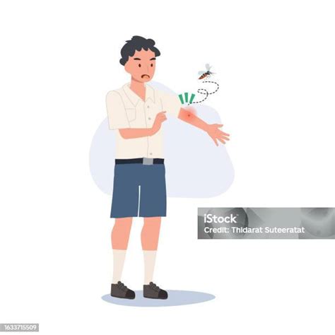 지카 바이러스 확산 방지 개념 여름에 가려운 피부를 긁는 모기에 물린 태국 학생 소년 건강관리와 의술에 대한 스톡 벡터 아트 및 기타 이미지 건강관리와 의술 공부