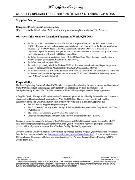 Fillable Online Quality Reliability Statement Of Work Fax Email Print Pdffiller