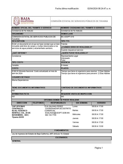 Obtén Tu Constancia De No Adeudo En Tijuana Pdf