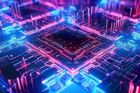 Premium Photo Circuit Cyberspace Closeup With Neon Lights