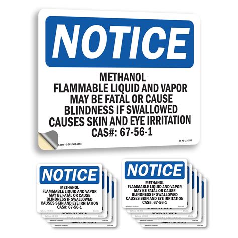 Methanol Flammable Liquid And Vapor May Osha Notice Vinyl Decal Label