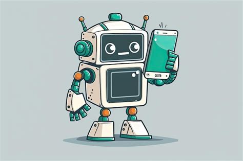 Premium Ai Image Small Robotic Figure Holding A Modern Smartphone Device Generative Ai