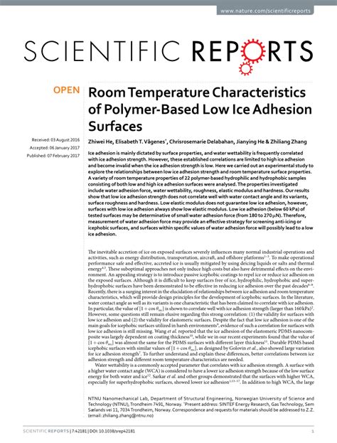 Pdf Room Temperature Characteristics Of Polymer Based Low Ice
