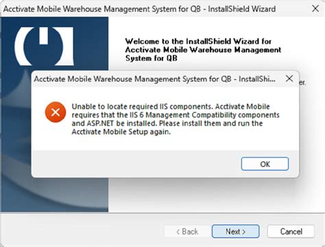 Unable To Locate Required IIS Components During Acctivate Mobile