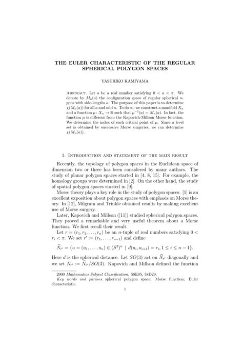 Pdf The Euler Characteristic Of The Regular Spherical Polygon Spaces