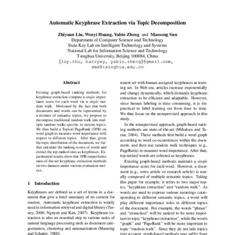 Automatic Keyphrase Extraction Via Topic Decomposition Acl Anthology
