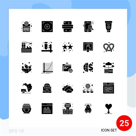 Set Of 25 Vector Solid Glyphs On Grid For Configuration Optimize Breakfast Mobile Food Editable