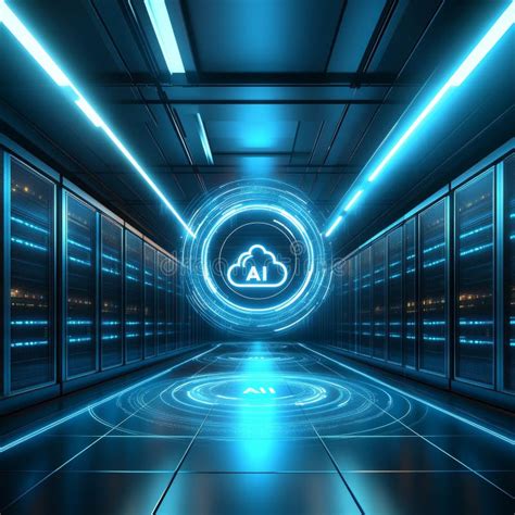Ai Cloud Computing In Futuristic Data Center Server Room With Neon Lights 3d Illustration