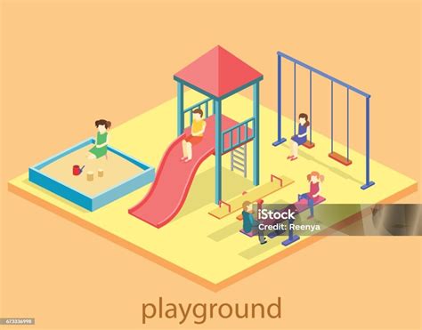등각 투영 평면 3d 개념 웹 벡터 아이 놀이터 세트 3차원 형태에 대한 스톡 벡터 아트 및 기타 이미지 3차원 형태 건축물 공원 Istock