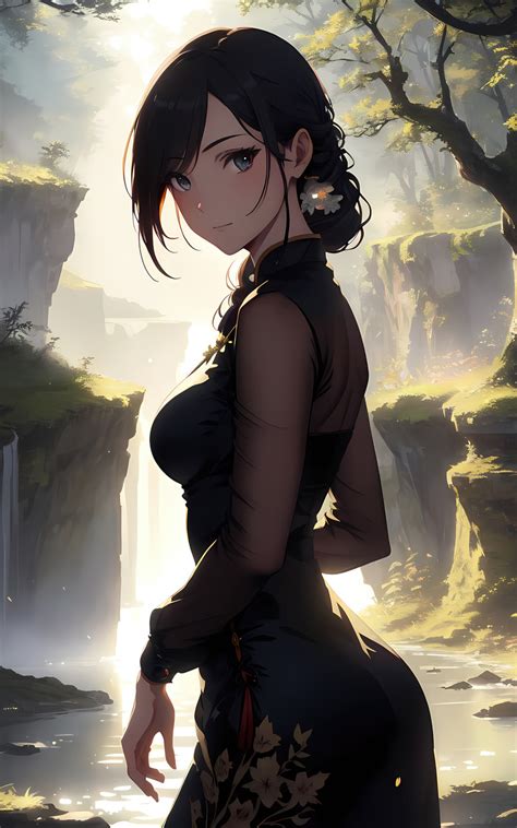 1920x1080 Anime Girl Black Dress