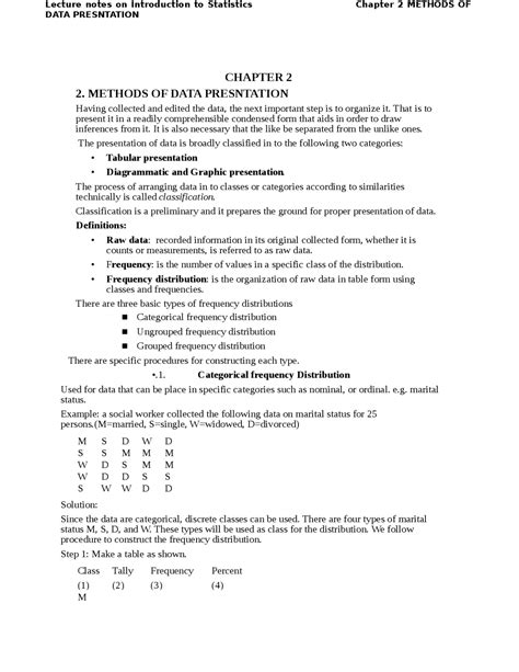 Statics Chapter 2 Methods Of Data Pre Docsity