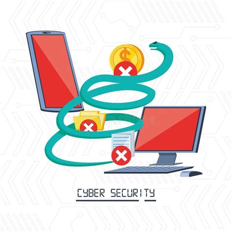 Smartphone And Desktop Computer With Icons Cyber Security Stock Vector Illustration Of Icon