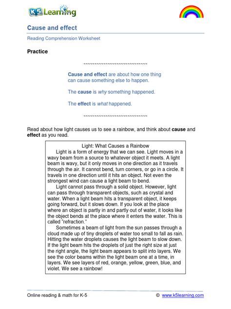 Grade 5 Cause Effect C Pdf Light Rainbow