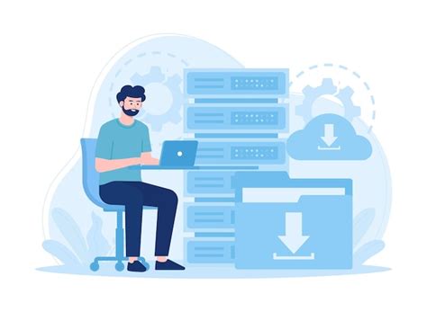 Premium Vector Man With Laptop Managing Cloud Data Database Folder Concept Flat Illustration