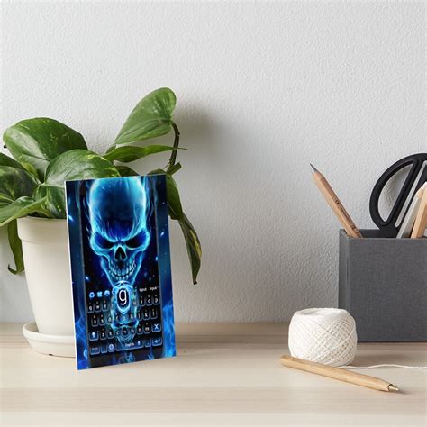 Awesome Evil Blue Flaming Skull Next To A Keyboard With The G” Key
