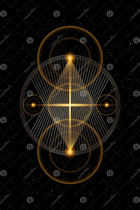 Planetary Sacred Geometry Gold Lines Overlap Triangles Shape On