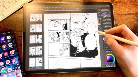 Sketching Manga Draft Page On Ipad Pro 129 And Inking Youtube