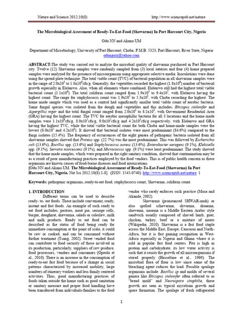The Microbiological Assessment Of Ready Pdf Foodborne Illness Microbiology
