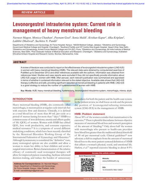 Pdf Levonorgestrel Intrauterine System Current Role In Management Of Heavy Menstrual Bleeding