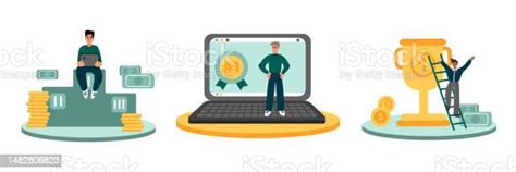 직장에서 승진과 높은 급여를 받는 청년들의 다양한 만화 캐릭터 세트 개발에 대한 스톡 벡터 아트 및 기타 이미지 개발 경영자 경제 Istock