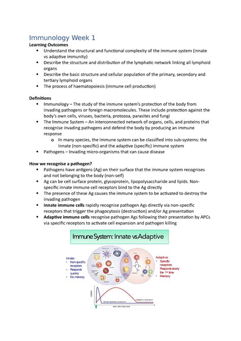 Immunology Week Lecture Notes Studocu