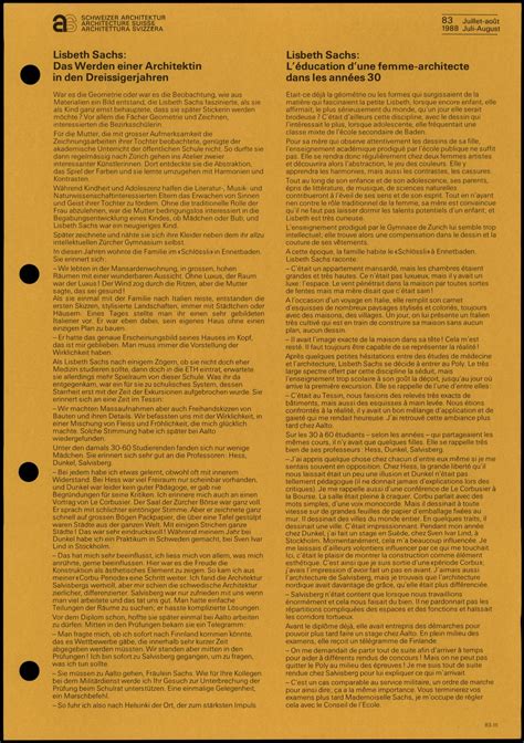 Lisbeth Sachs Das Werden Einer Architektin In Den Dreissigerjahren As 083 Editions