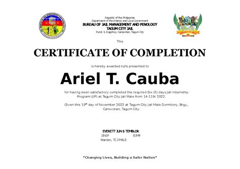 Bjmp Boys Cert Requirements Department Of The Interior And Local