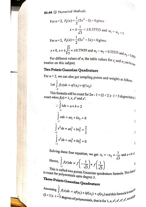 solution numerical differentiation and integration gaussian quadrature