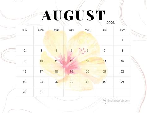 August 2026 Calendar Printables Entheosweb