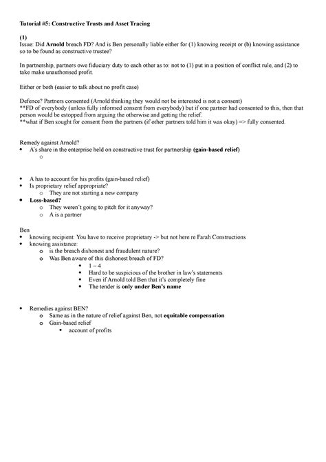 equity tutorial final 5 tutorial 5 constructive trusts and asset