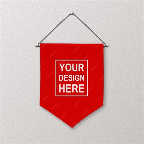 벡터 3d 현실적인 빈 빨간색 페넌트 벽 매달려 디자인 서식 파일 이랑 리넨 페넌트 근접 촬영 질감된 벽 빈 패브릭 플래그 광고 캔버스 배너에 프리미엄 벡터