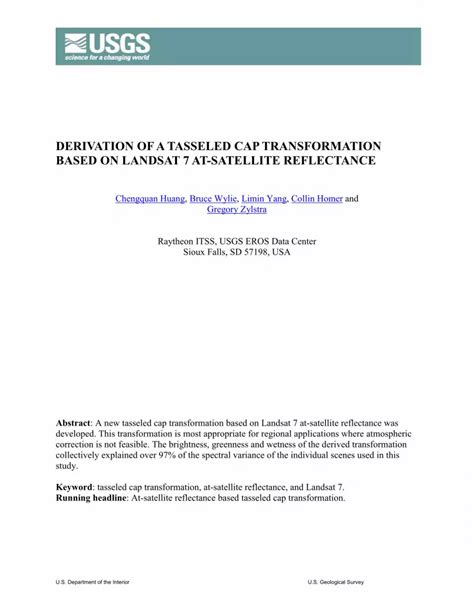 Pdf Derivation Of A Tasselled Cap Transformation Based On Landsat 7