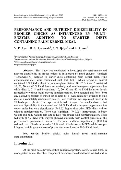 Pdf Performance And Nutrient Digestibility In Broiler Chicks As Influenced By Multienzyme