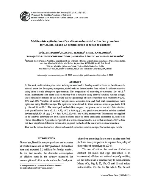 Pdf Multivariate Optimization Of An Ultrasound Assisted Extraction Procedure For Cu Mn Ni