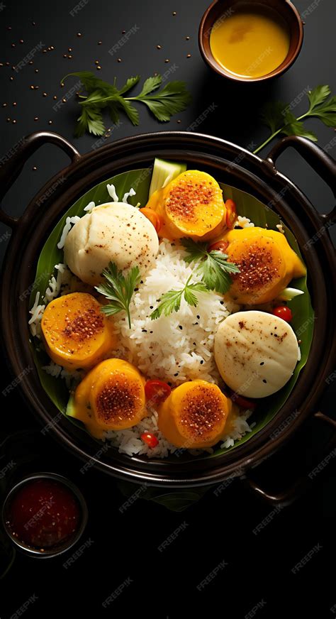 Premium Photo Design Of Idli Sambar Dish Poster With Steamed Idlis