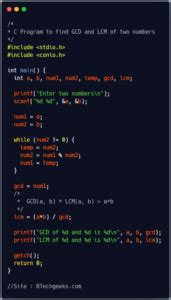 C Program To Find Hcf And Lcm Of Two Numbers BTech Geeks