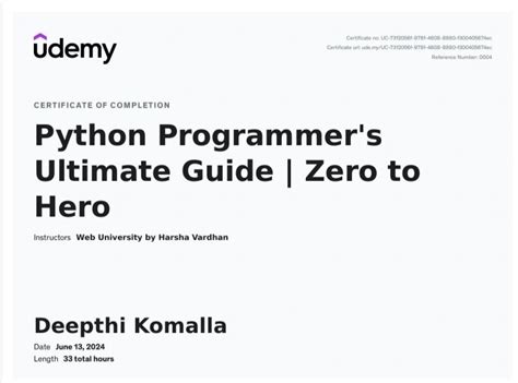 Deepthi Komalla On Linkedin Python Programming Udemy Certification