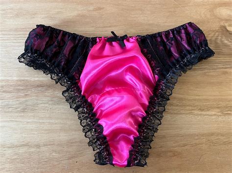 Bright Satin With Black Lace Thong Panties For Men All Size Available