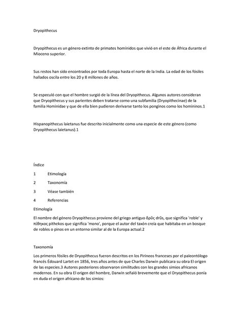 Dryopithecus Especie Dryopithecus Dryopithecus Es Un Género Extinto