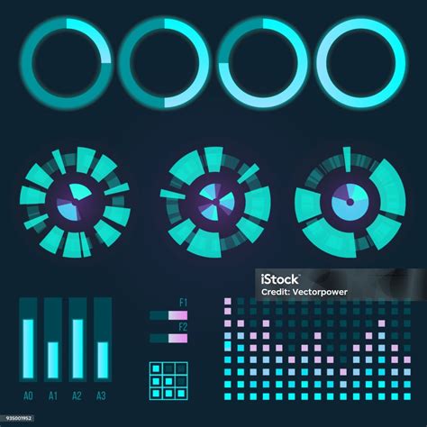 미래의 인터페이스 공간 모션 그래픽 Infographic 게임과 Ui Ux 요소 Hud 디자인 그래프 파 홀로그램 벡터 일러스트 레이 션 바 데이터에 대한 스톡 벡터 아트