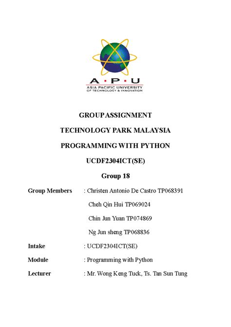 Programming With Python Group Assignment Technology Park Malaysia Programming With Python