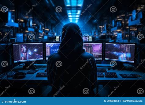 a professional hacker hooded and enigmatic seated in front of a bank