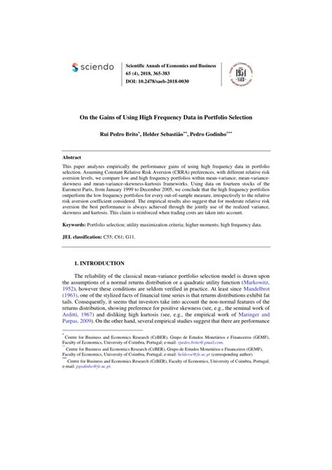 Pdf On The Gains Of Using High Frequency Data In Portfolio Selection