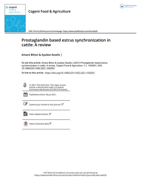 Pdf Prostaglandin Based Estrus Synchronization In Cattle A Review