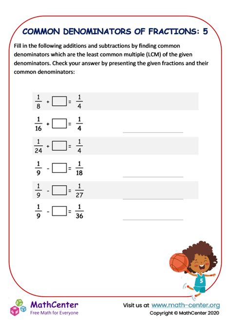 Fifth Grade Worksheets Adding Fractions Math Center