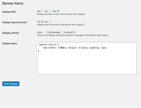 Plugin Settings Banner Alerts Wordpress Plugin